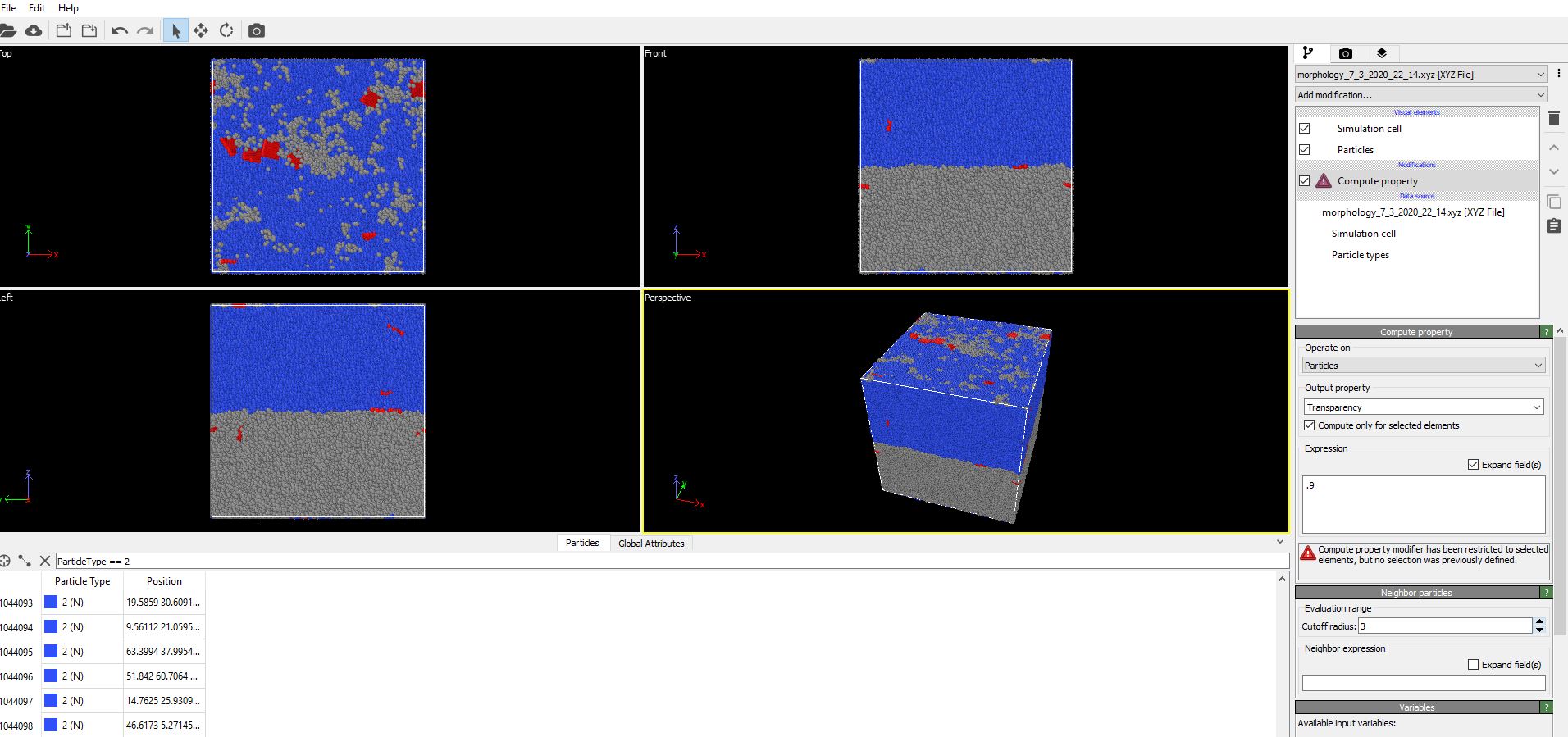 Compute for only selected elements – Forum – OVITO – Open Visualization Tool